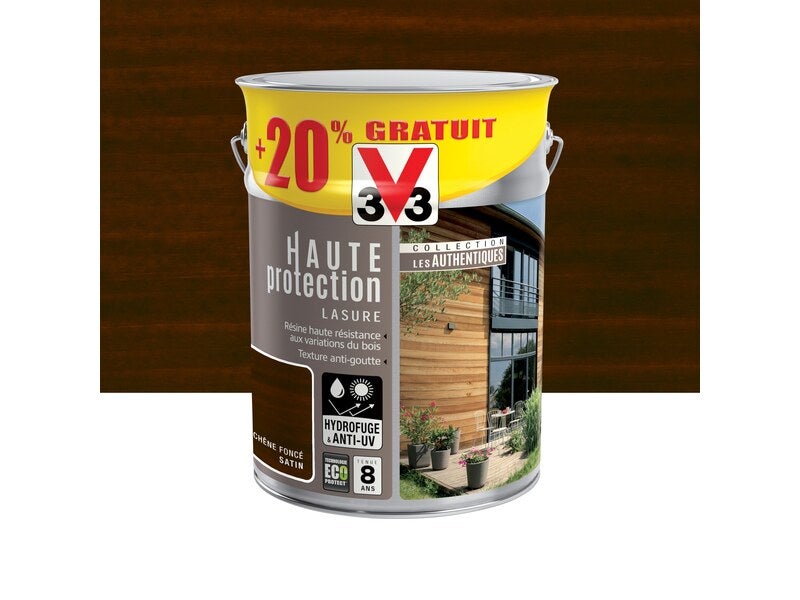 Lasure V33 haute protection LES AUTHENTIQUES 8 ans chêne foncé satiné 6L