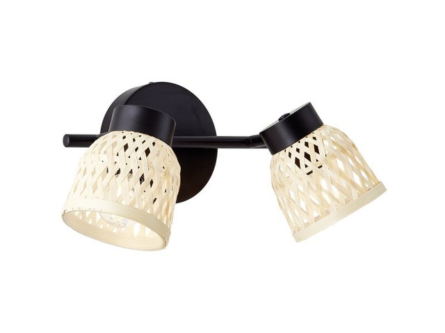 Rampe 2 spots NINON, E14, metal noir / bambou, INSPIRE