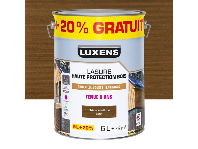 Lasure LUXENS 8 ans chêne rustique satiné 5 litres + 20 % gratuit