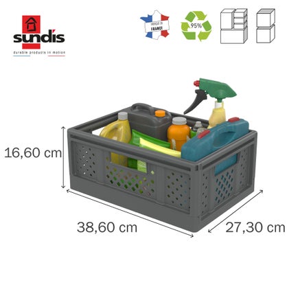 Casier pliant Fold'n Store M gris l. 38,6 x l.27,3 x h.16,6 cm