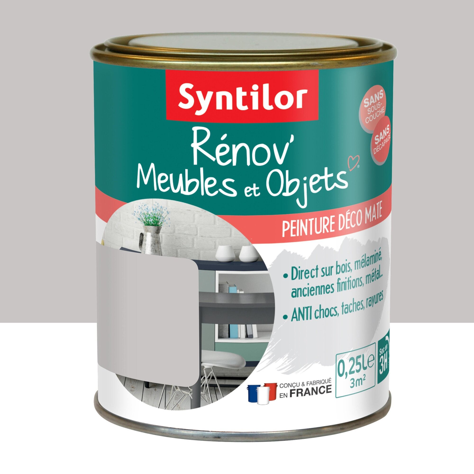 Peinture meuble et boiserie Rénov' SYNTILOR gris pierre mat 250 ml